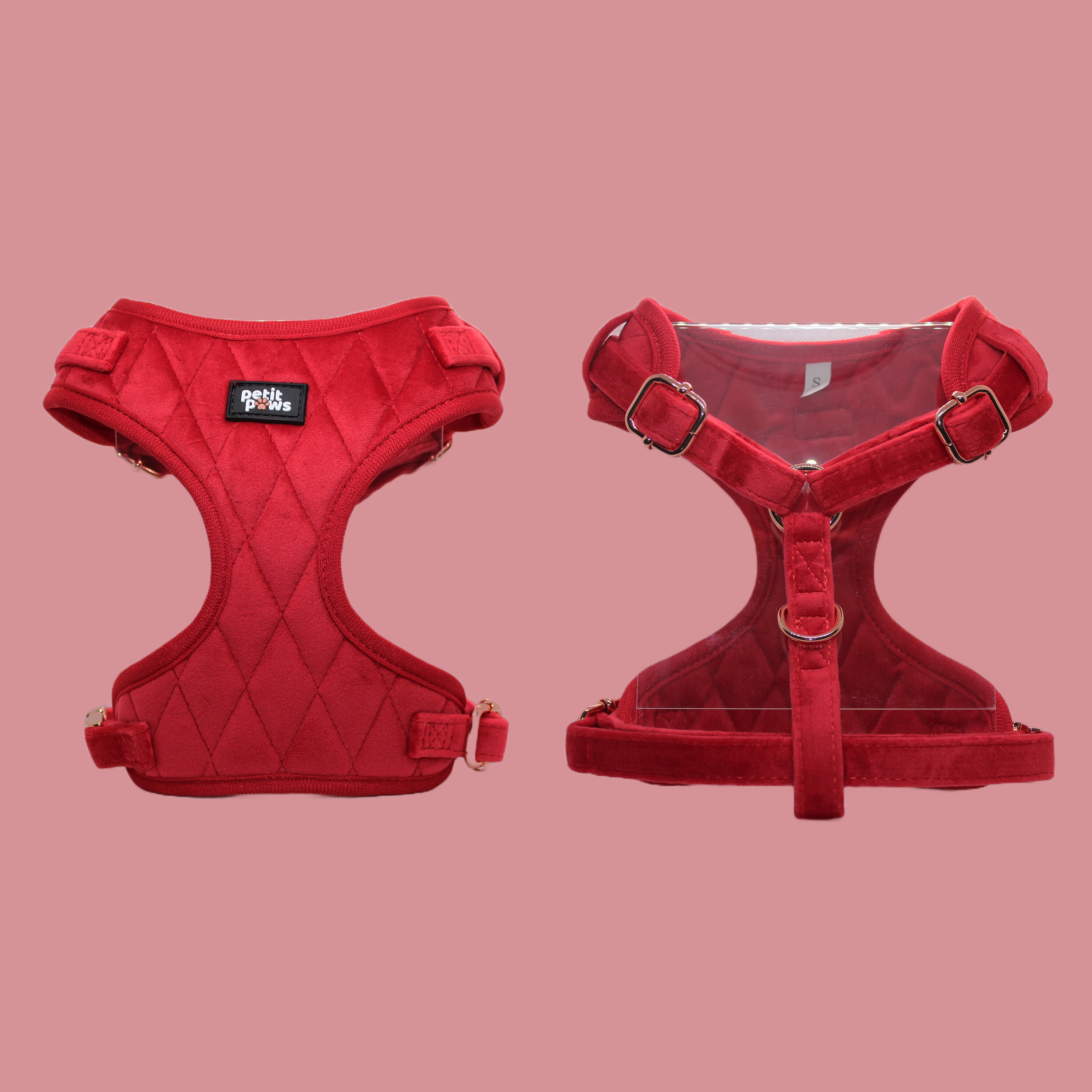 Scarlet Red Velvet, Rose Gold, High Quality, Adjustable Dog Harness ...