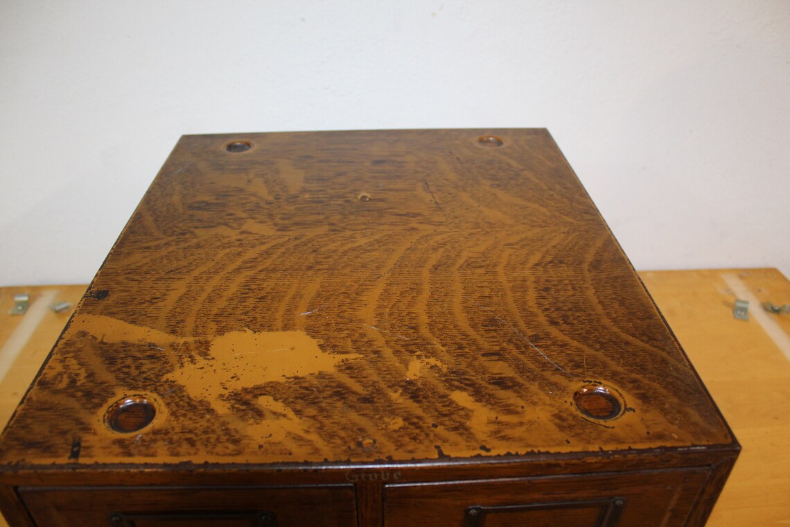 Antique Globe Wood-look Metal Card Catalog With Label Holders, Vintage ...