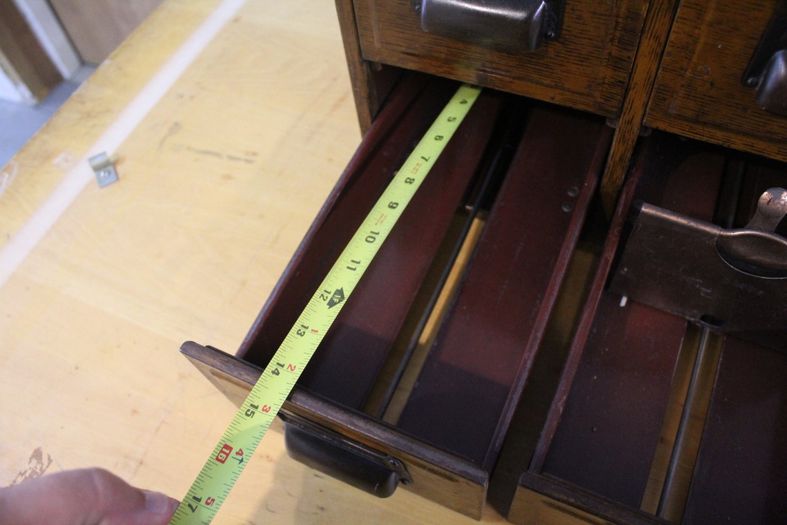 Antique Globe Wood-look Metal Card Catalog With Label Holders, Vintage ...