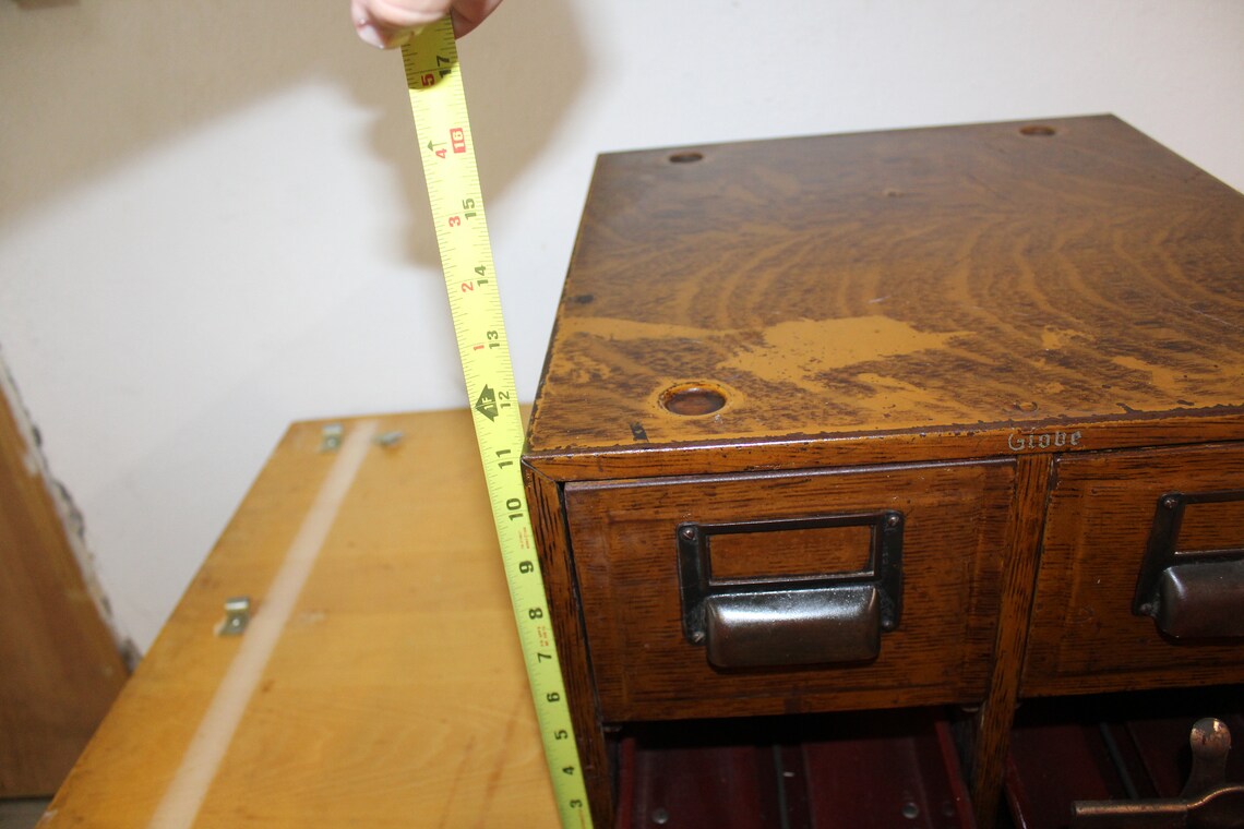 Antique Globe Wood-look Metal Card Catalog With Label Holders, Vintage ...