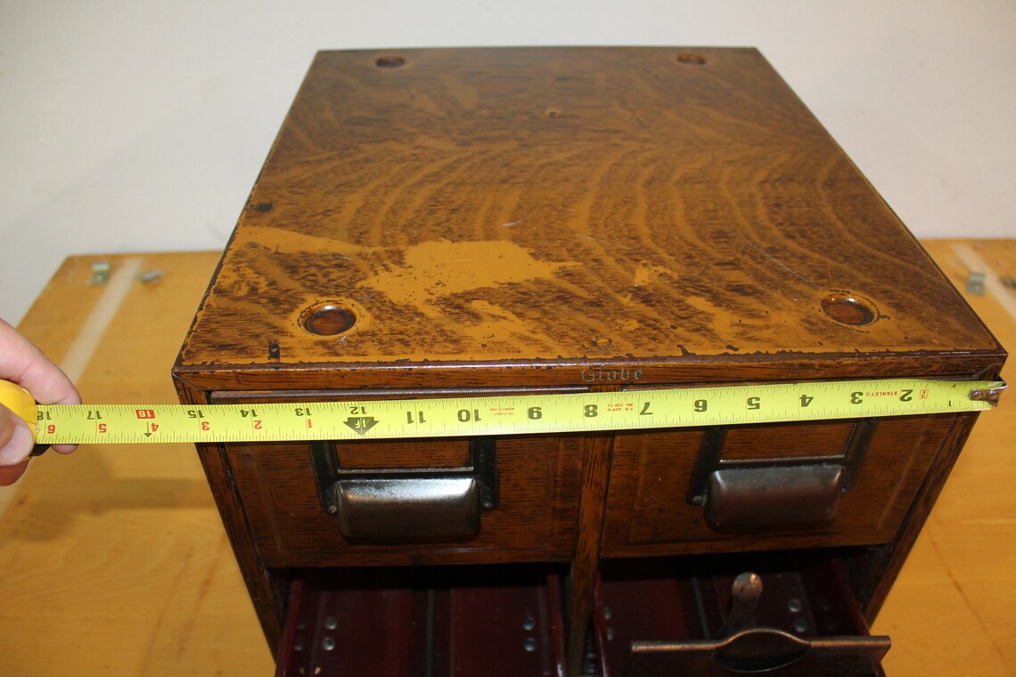 Antique Globe Wood-look Metal Card Catalog With Label Holders, Vintage ...