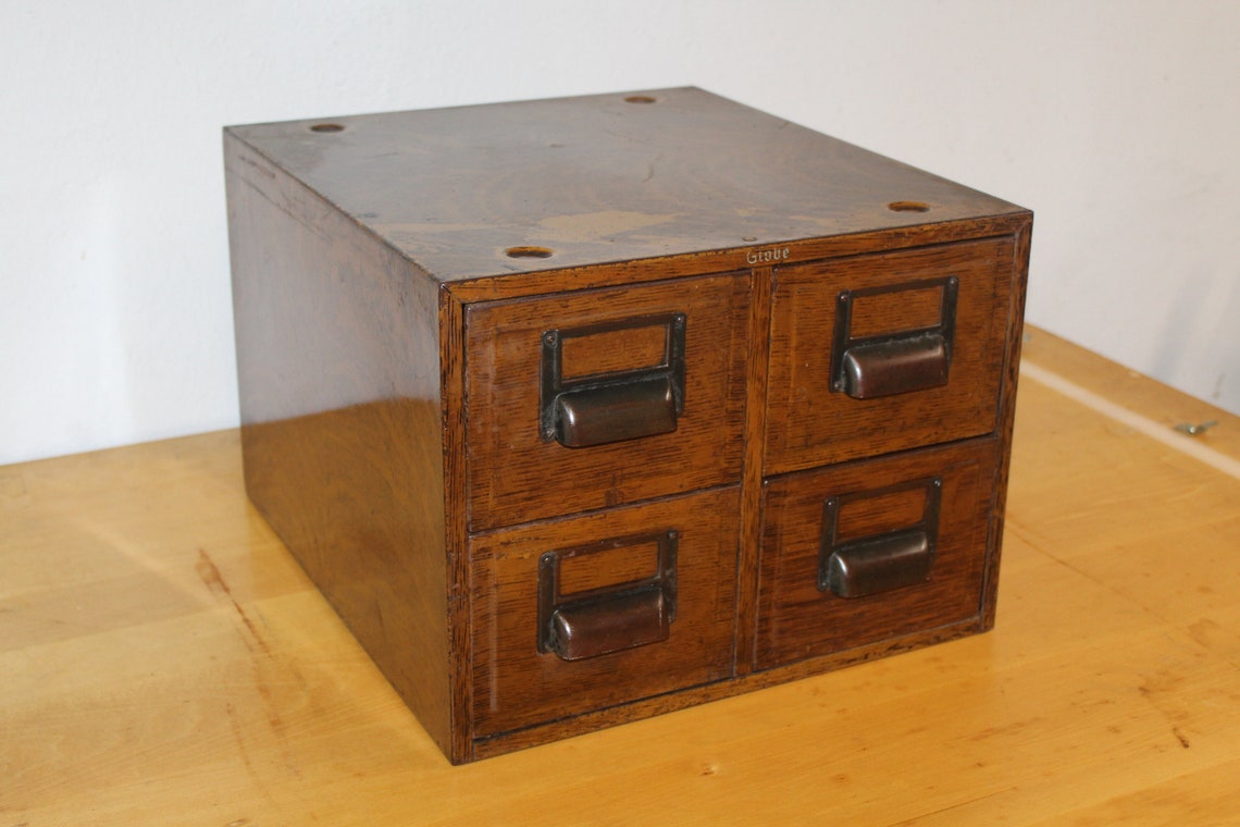 Antique Globe Wood-look Metal Card Catalog With Label Holders, Vintage ...