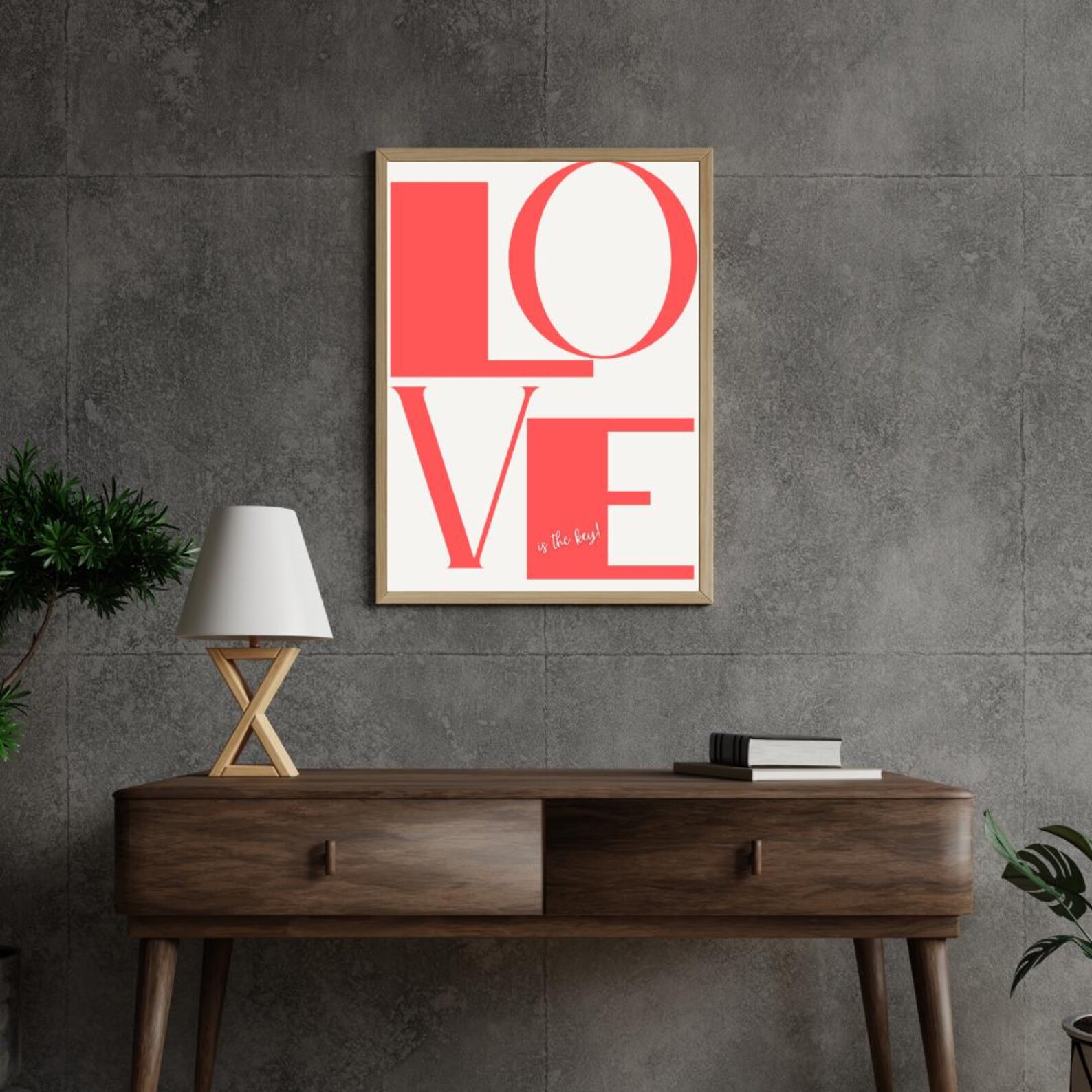 Love Poster Retro Wall Art Print Red Typography Wall Art Positive Quote ...