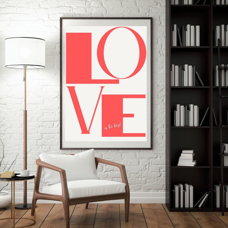 Love Poster Retro Wall Art Print Red Typography Wall Art Positive Quote ...