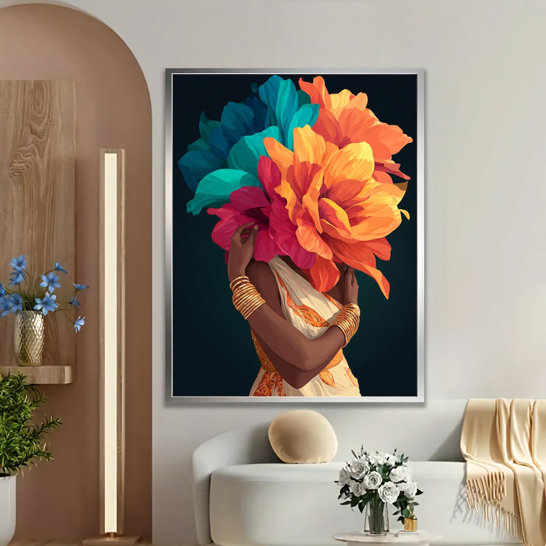 African Woman Portrait Canvas: Modern Black Queen Wall Art - Etsy