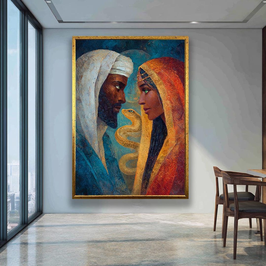 Mystical Couple Art Print, Sacred Serpent Symbolism, Blue Red Spiritual ...
