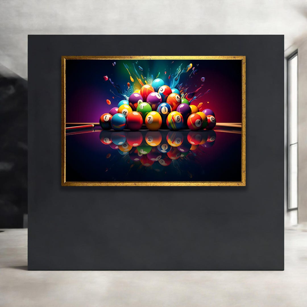 Colorful Billiard Balls Wall Art, Modern Game Room Painting, Pool Table ...