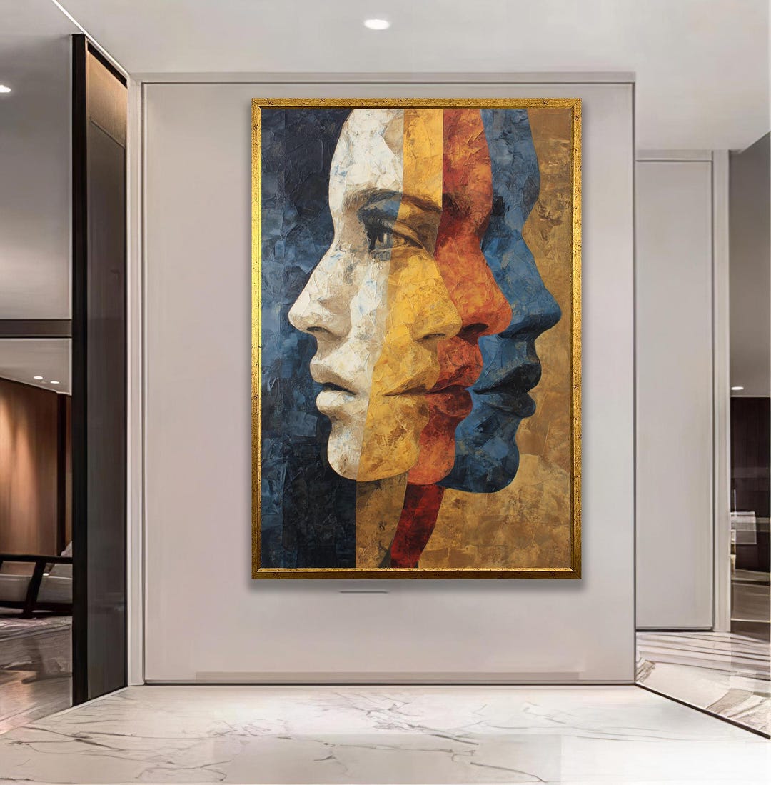 Abstract Faces Wall Art, Overlapping Colorful Portrait Canvas, Modern ...
