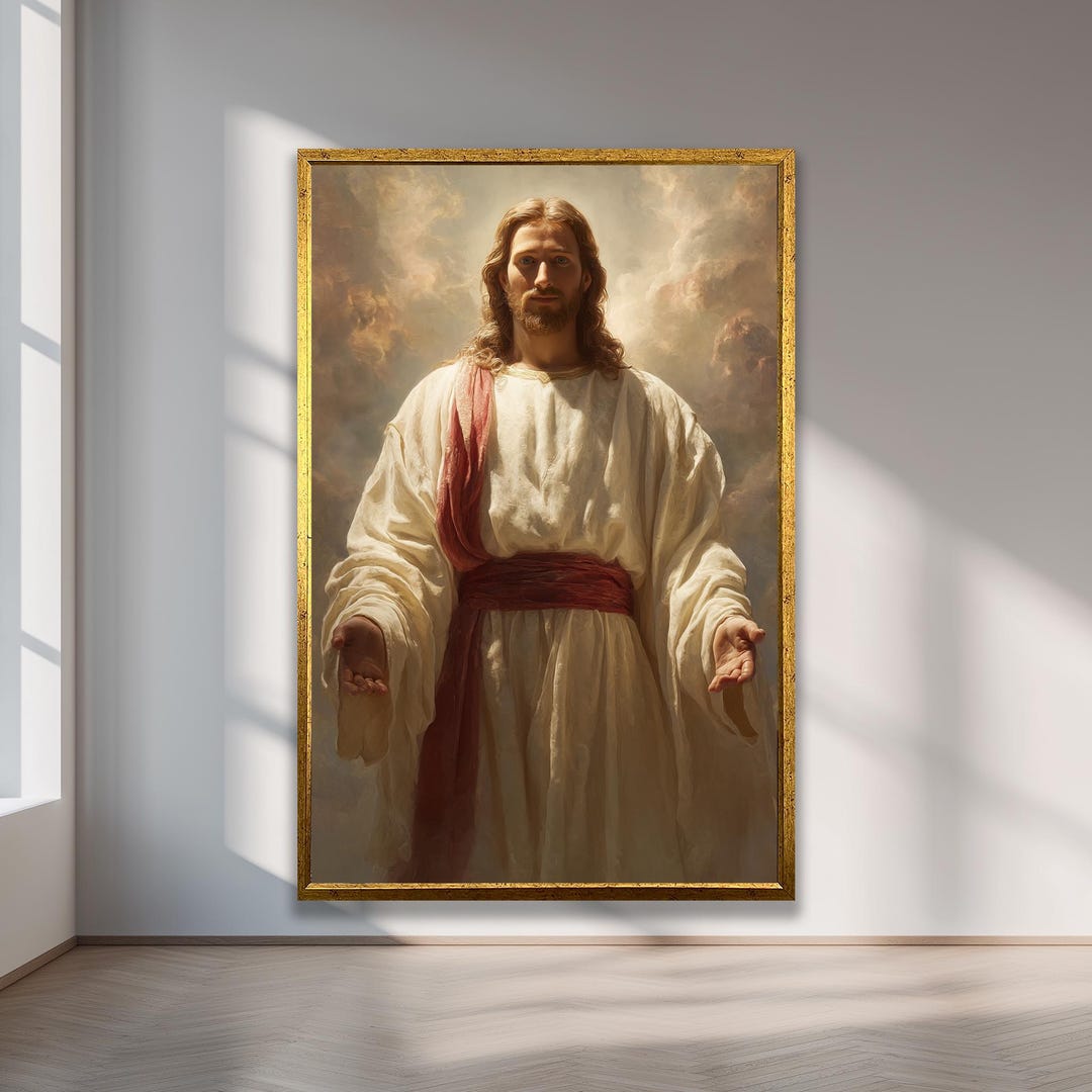 Jesus Wall Art Print Neutral Beige Christian Canvas Portrait Religious ...