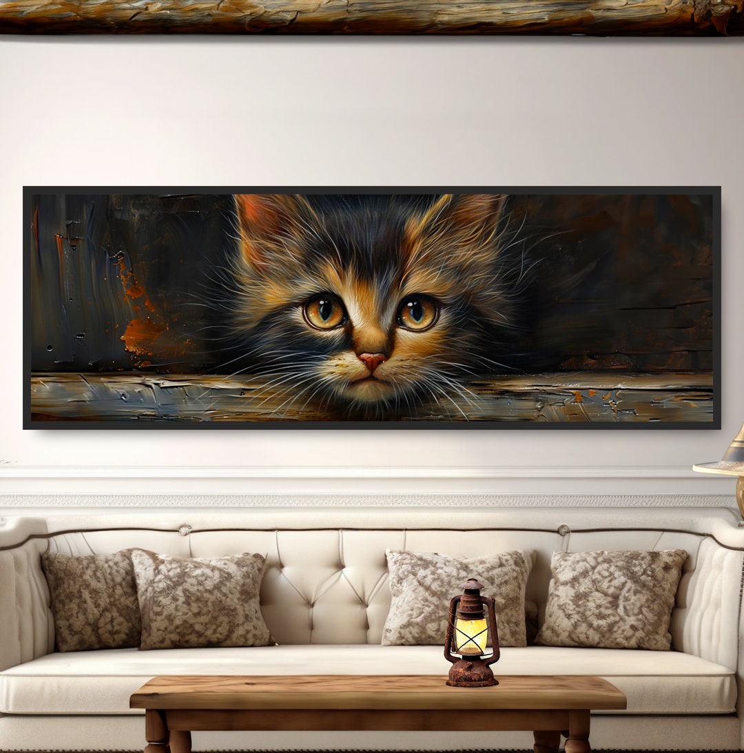 Farmhouse Kitten Oil Painting Canvas Print or Poster. Cute Wide Eye ...