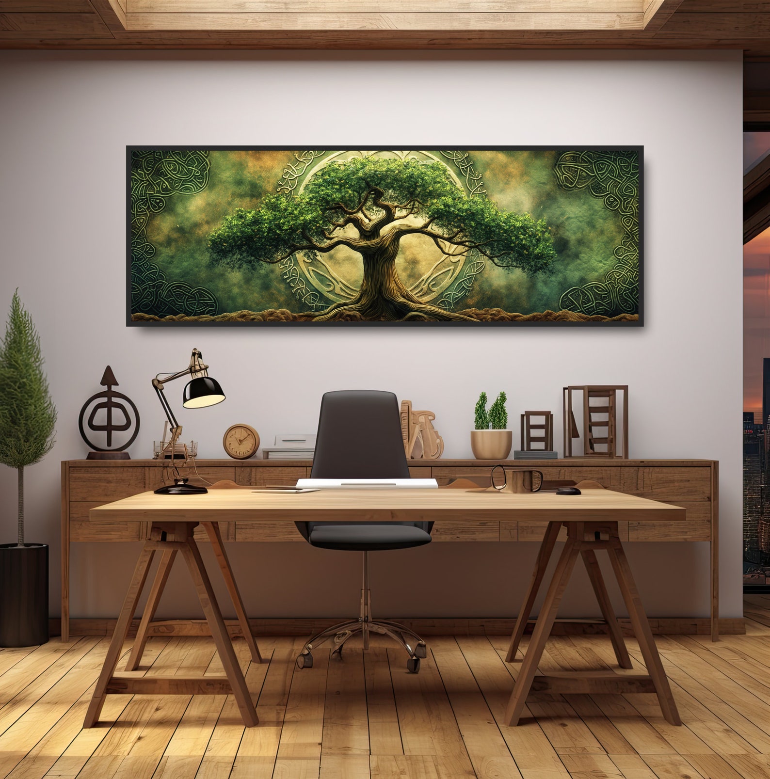 Medieval Celtic Tree of Life Yggdrasil Painting. Large Oak Tree ...
