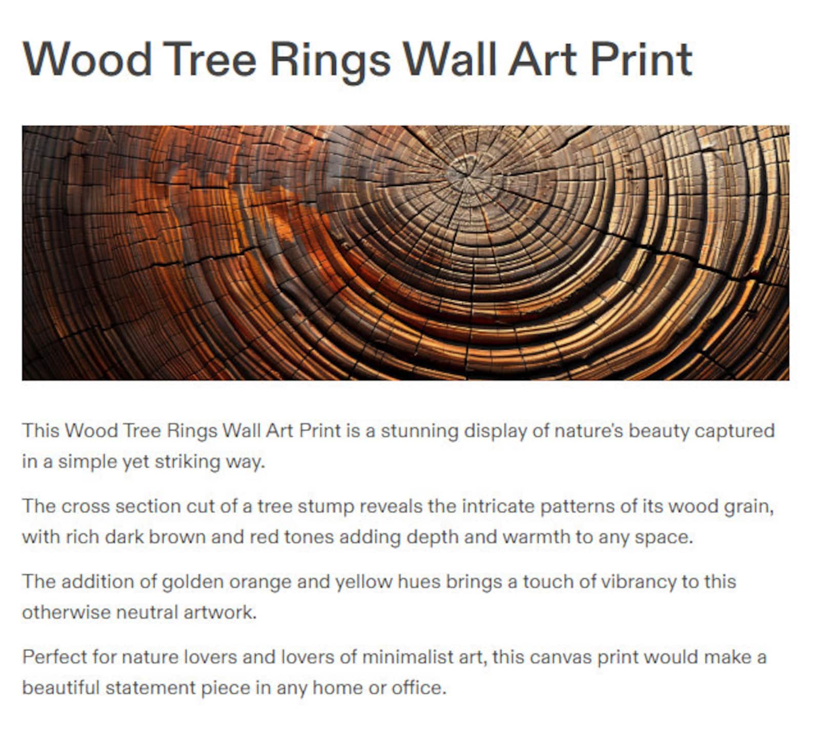 Wood Tree Rings Wall Art Print, Cross Section Cut Log Stump, Wooden ...