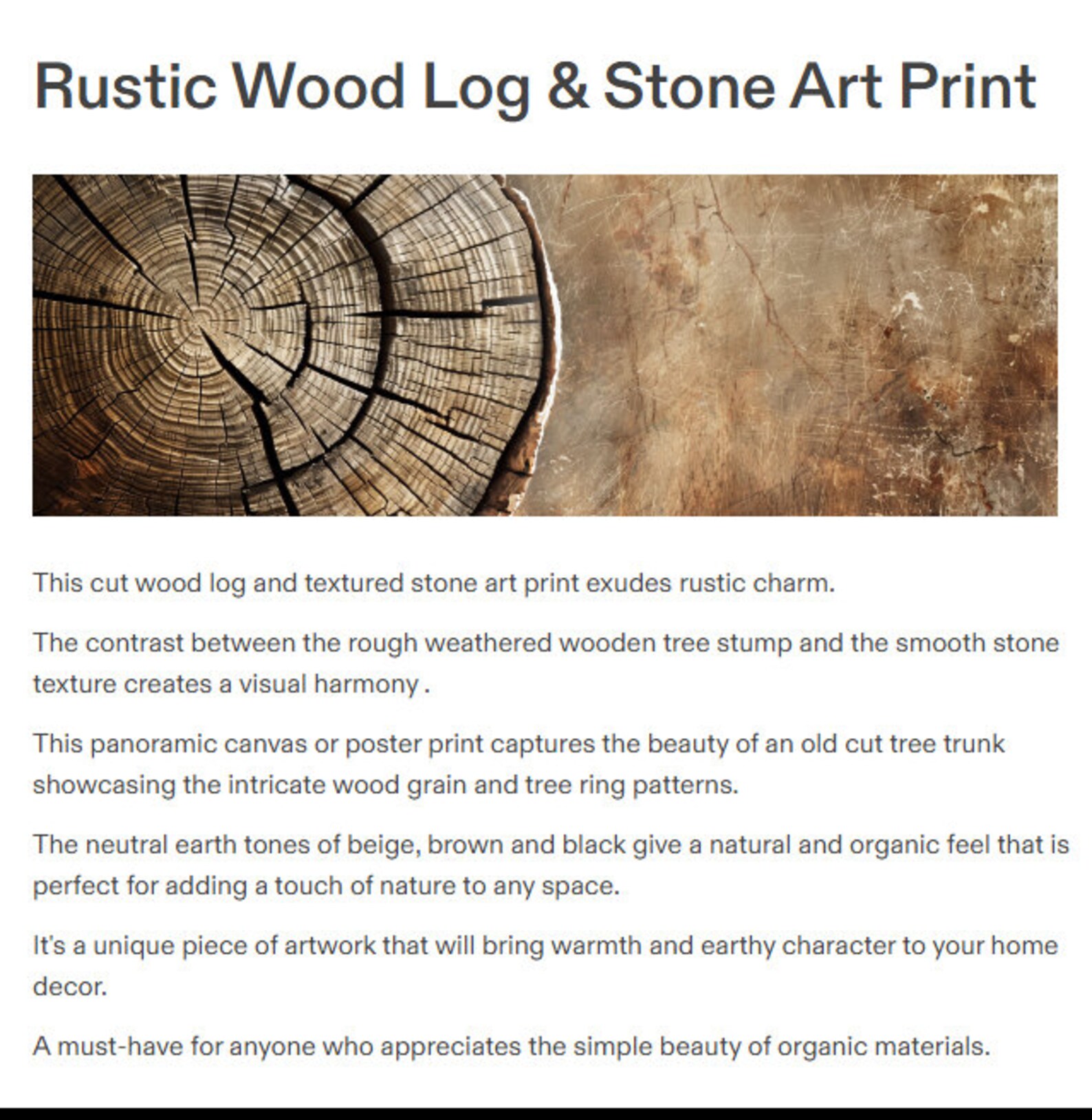 Rustic Wood Log & Stone Art Print. Weathered Wooden Stump Tree Trunk ...