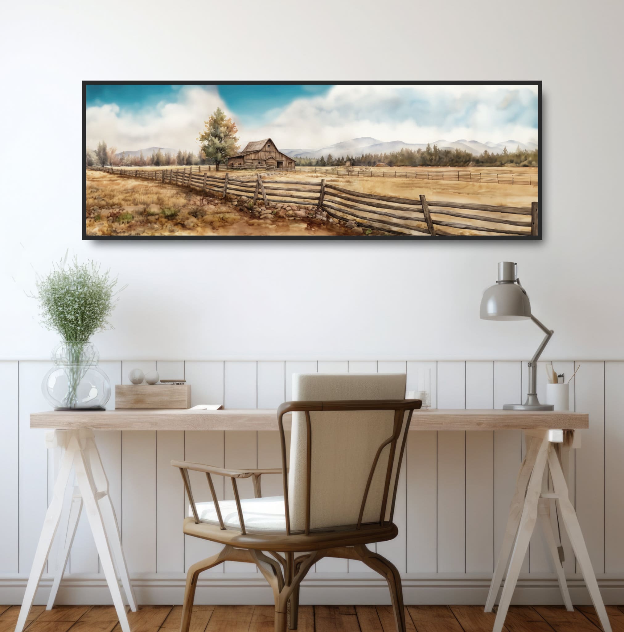 Farm Landscape Watercolor Print. Barn Panoramic Canvas, Acrylic, or ...