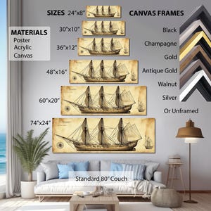 Vintage Sailing Ship Drawing, Nautical Decor Wall Art, Panoramic ...
