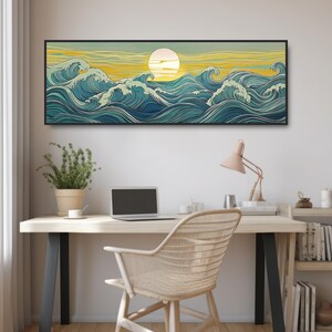 Traditional Japanese Wave Art, Minimalist Ocean Landscape, Abstract Sea ...