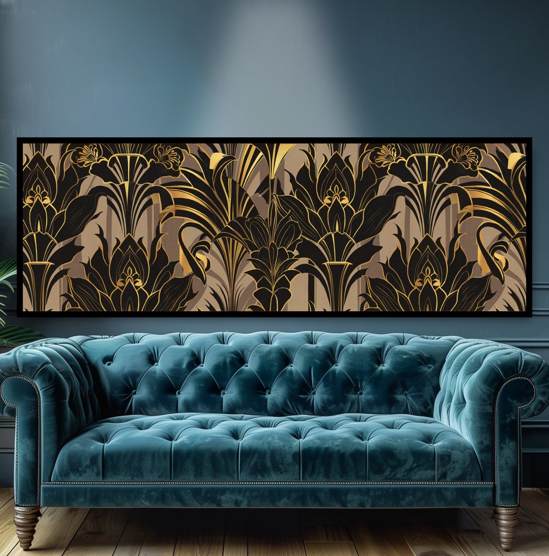 Vintage Art Deco Pattern Panoramic Wall Art. Luxury Black & Gold Art ...