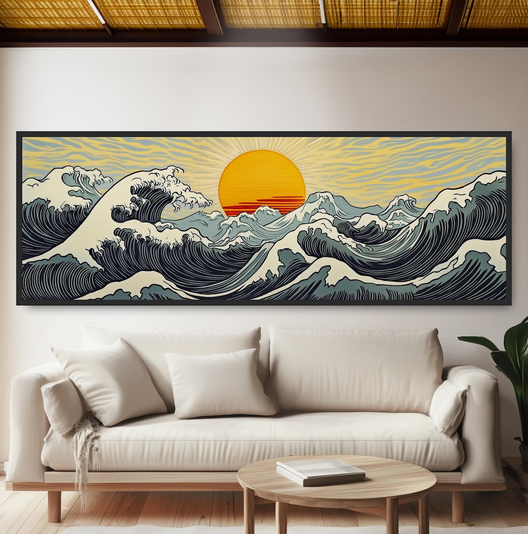 Sunrise Ocean Waves Print, Abstract Seascape, Hokusai Wave Art ...