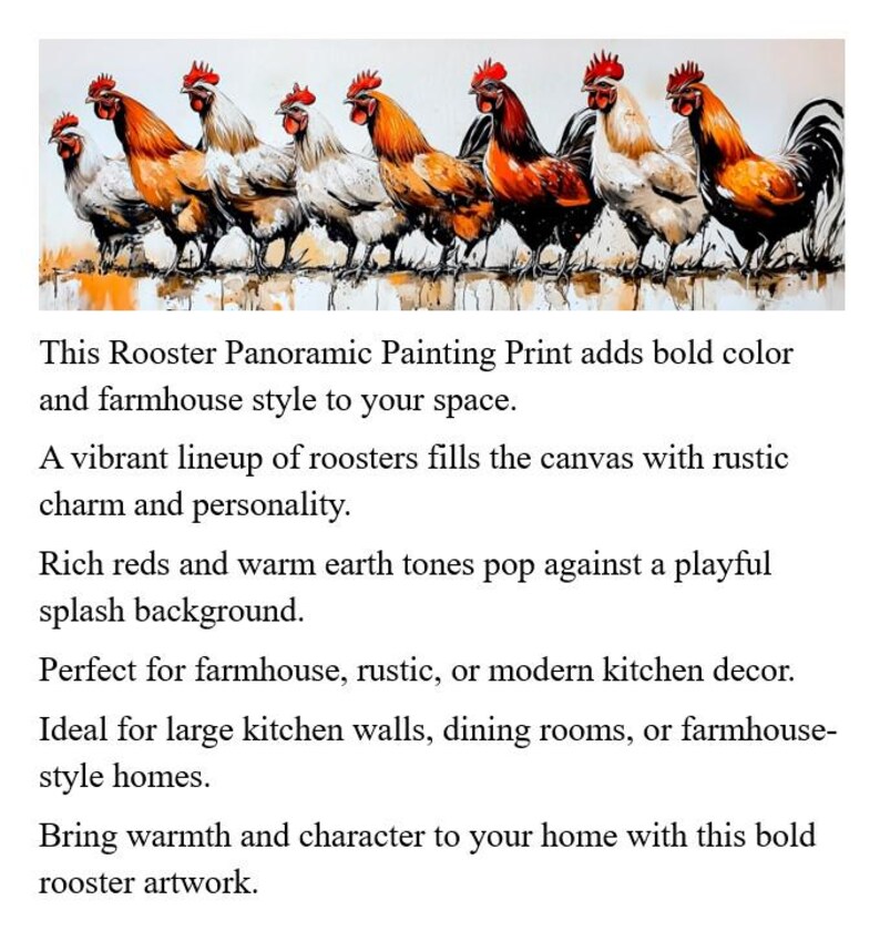 Farmhouse Rooster Wall Art, Modern Rustic Country Kitchen Decor ...