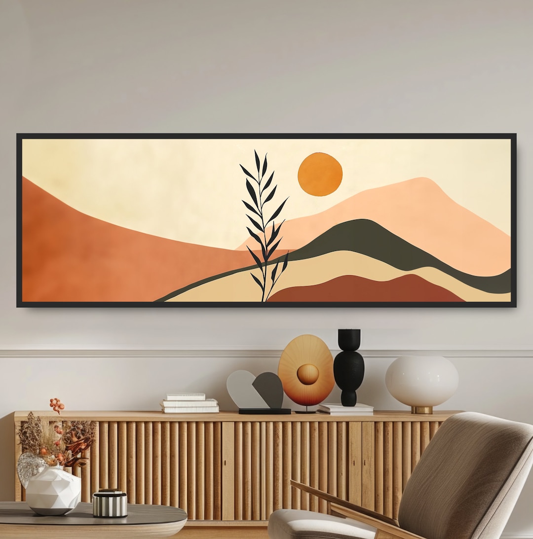 Geometric Abstract Sun Landscape Wall Art. Midcentury Modern Boho ...