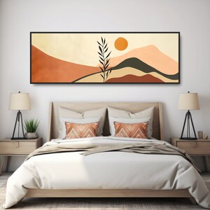 Geometric Abstract Sun Landscape Wall Art. Midcentury Modern Boho ...