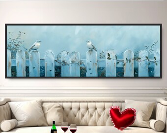 Beach Fence Painting Print. Ocean Costal Decor. Panoramic Seascape Wall ...