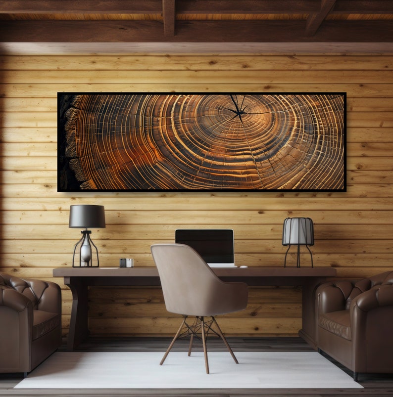 Cut Tree Trunk Rings Canvas Print. Panoramic Wall Art. Wood Stump Grain ...