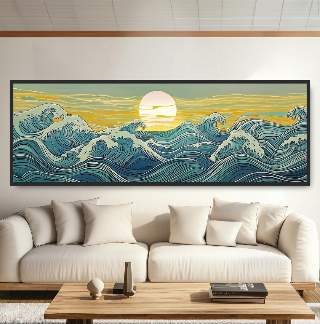 Traditional Japanese Wave Art, Minimalist Ocean Landscape, Abstract Sea ...