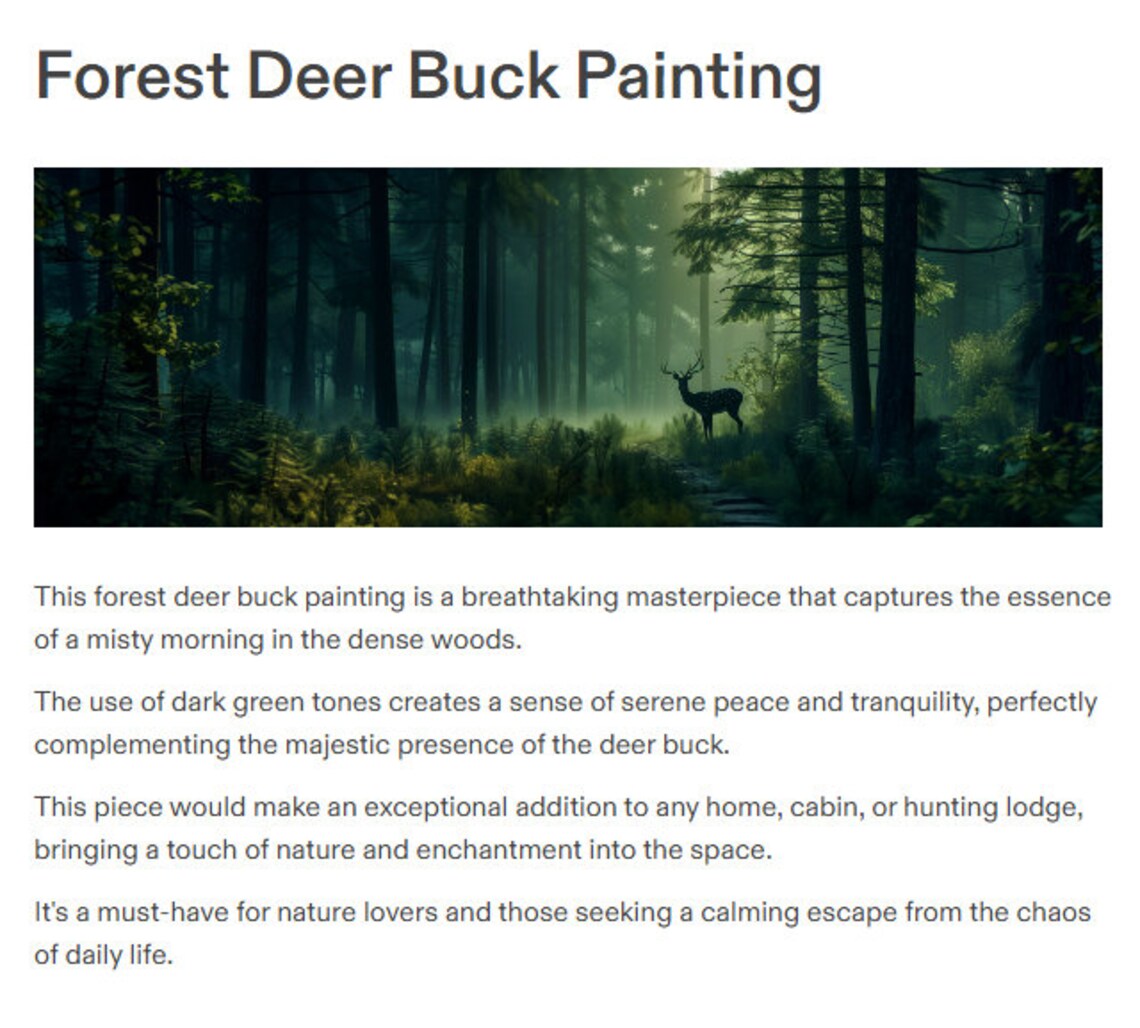 Forest Deer Buck Painting. Dark Green Misty Morning Dawn Woods Path ...