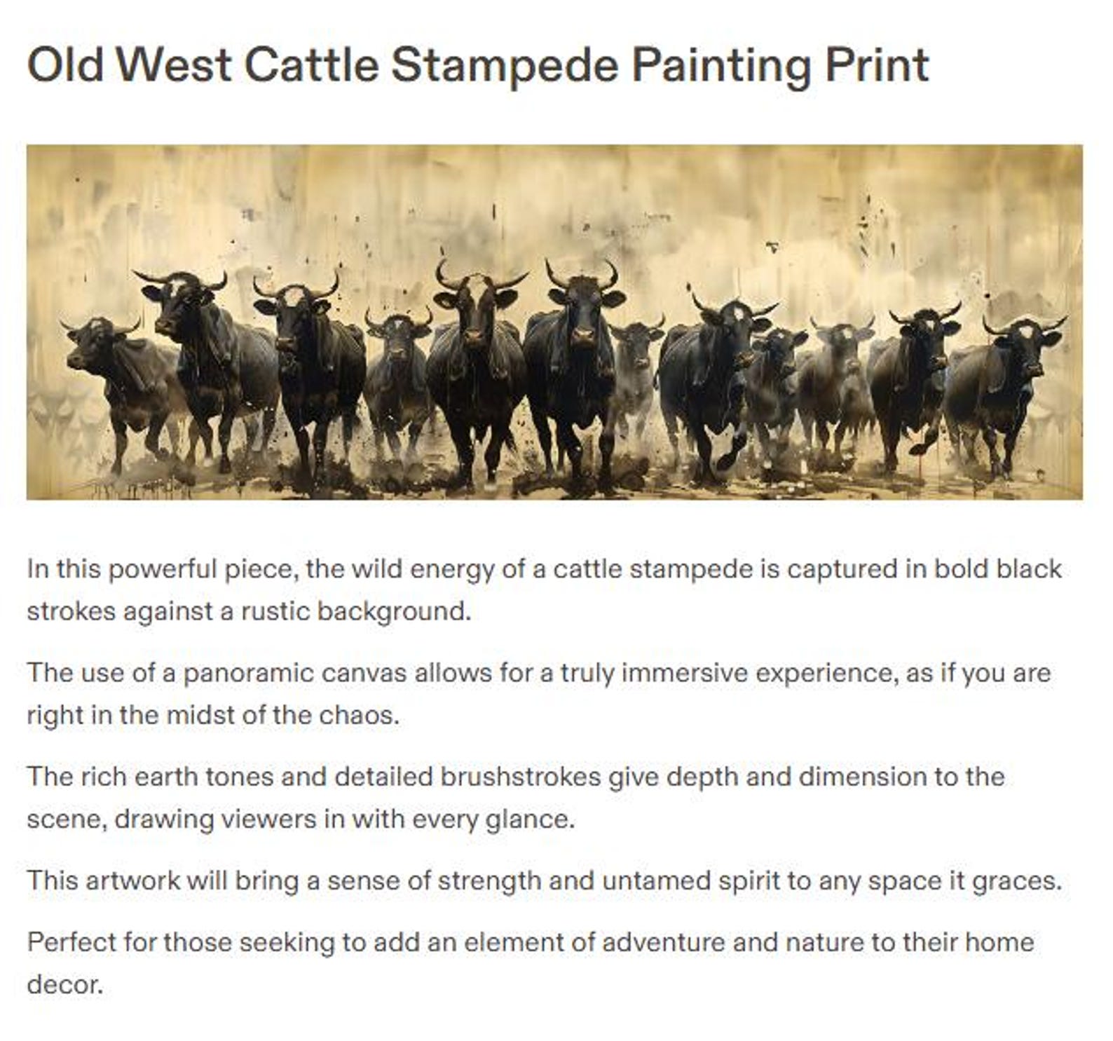 Old West Cattle Stampede Painting. Rustic Farmhouse Western Home Decor ...