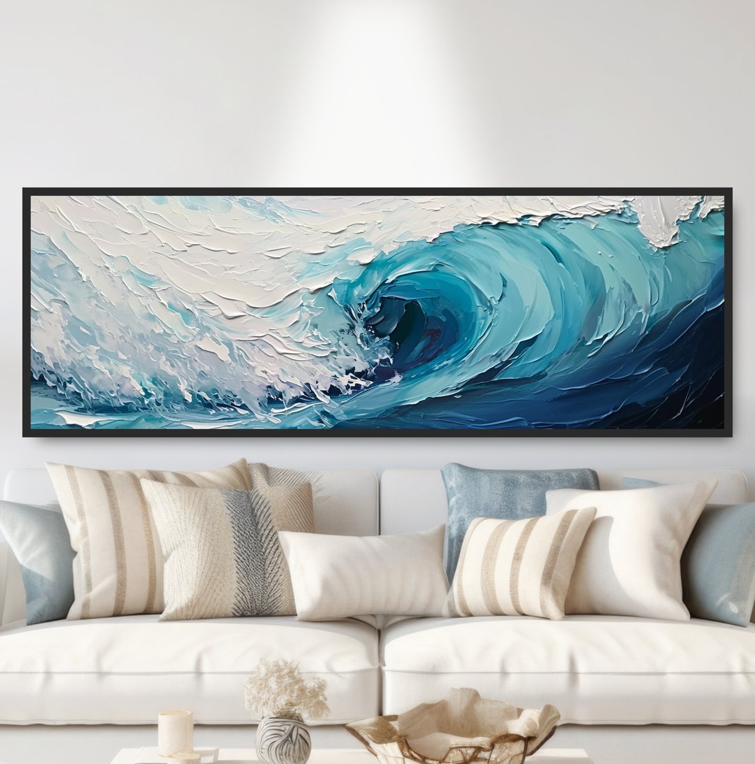 Blue Wave Curl Canvas Print. Panoramic Canvas, Acrylic, or Poster ...