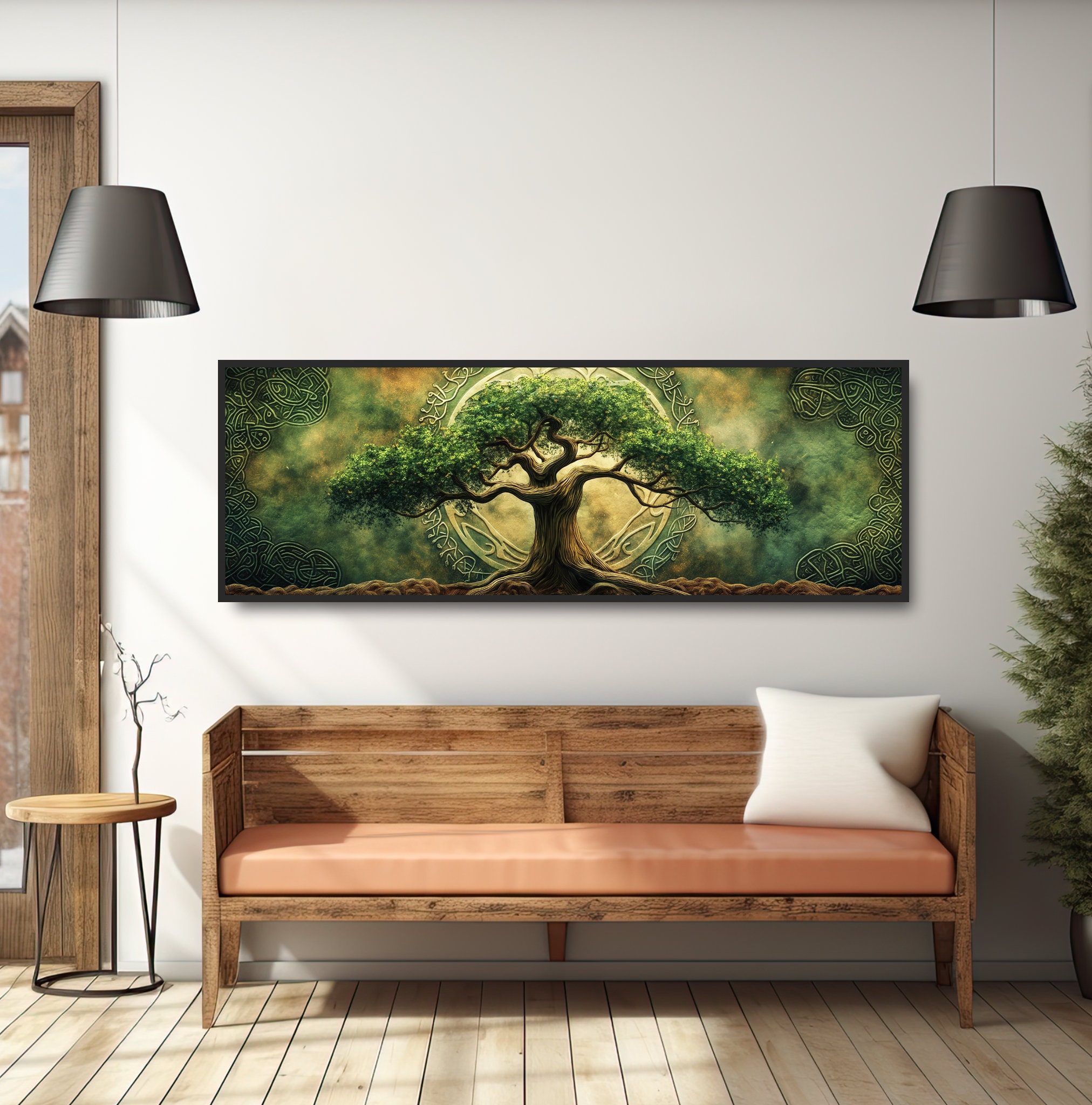 Medieval Celtic Tree of Life Yggdrasil Painting. Large Oak Tree ...