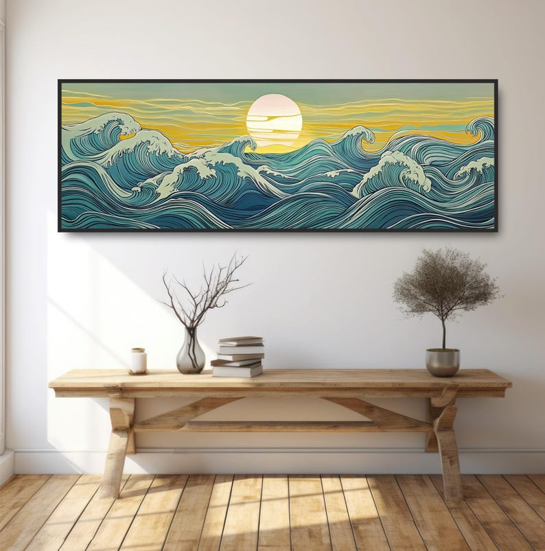 Traditional Japanese Wave Art, Minimalist Ocean Landscape, Abstract Sea ...
