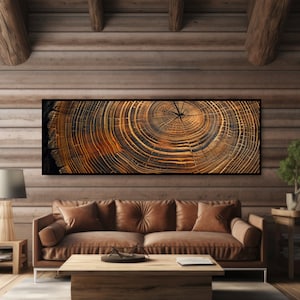 Cut Tree Trunk Rings Canvas Print. Panoramic Wall Art. Wood Stump Grain ...
