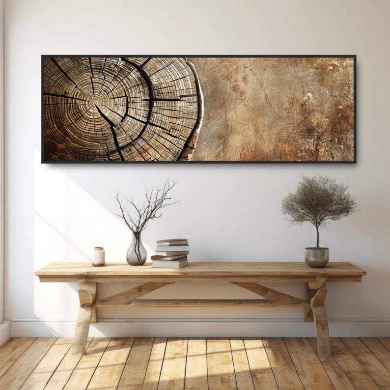 Rustic Wood Log & Stone Art Print. Weathered Wooden Stump Tree Trunk ...