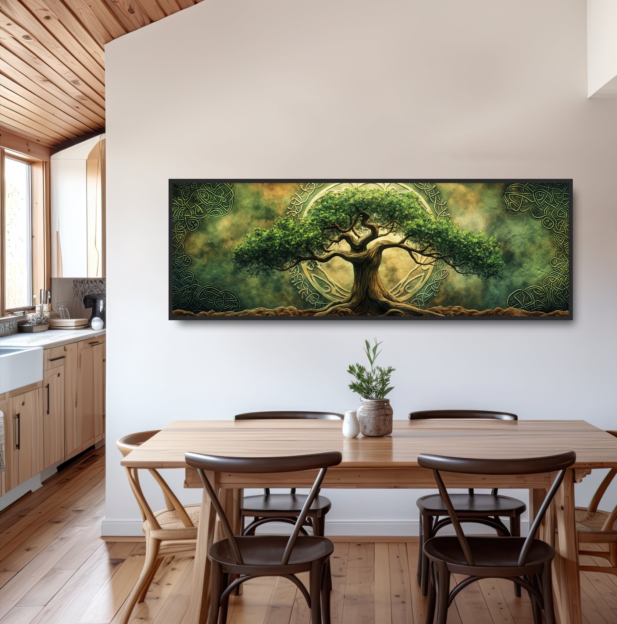 Medieval Celtic Tree of Life Yggdrasil Painting. Large Oak Tree ...