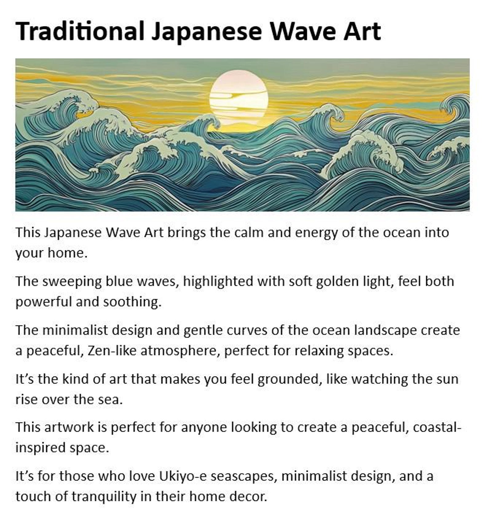 Traditional Japanese Wave Art, Minimalist Ocean Landscape, Abstract Sea ...
