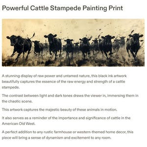 Powerful Cattle Stampede Painting. Old West Cow Herd Artwork. Rustic ...