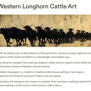 Western Longhorn Cattle Art. Rustic Old West Painting Panoramic Canvas ...