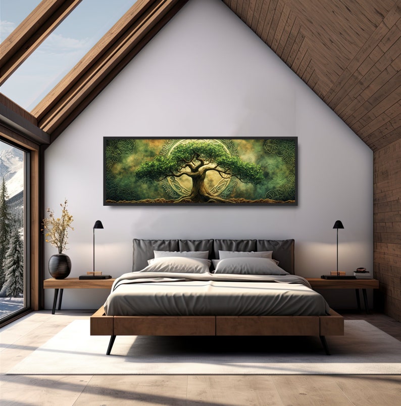 Medieval Celtic Tree of Life Yggdrasil Painting. Large Oak Tree ...