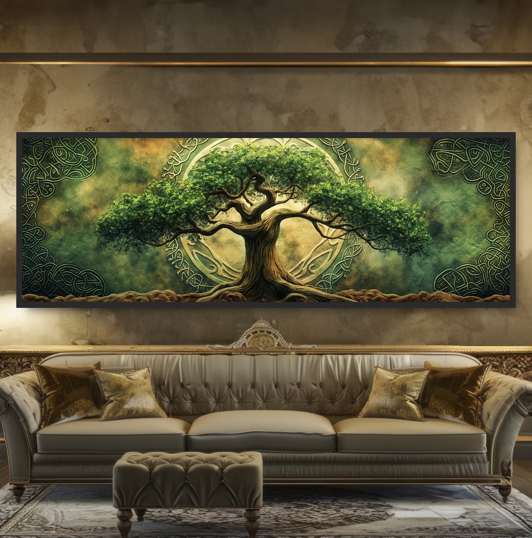Medieval Celtic Tree of Life Yggdrasil Painting. Large Oak Tree ...