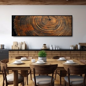 Cut Tree Trunk Rings Canvas Print. Panoramic Wall Art. Wood Stump Grain ...