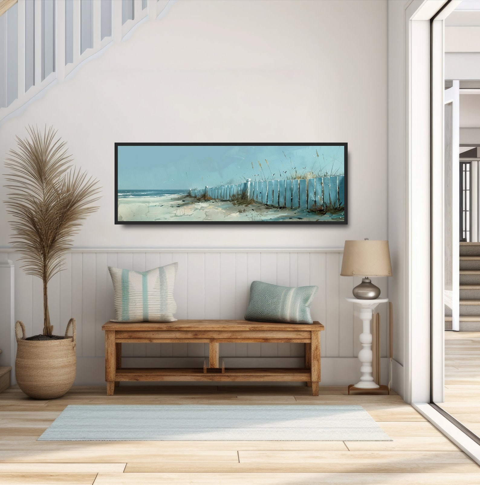 Beach Fence Painting Print. Ocean Costal Decor. Panoramic Seascape Wall ...