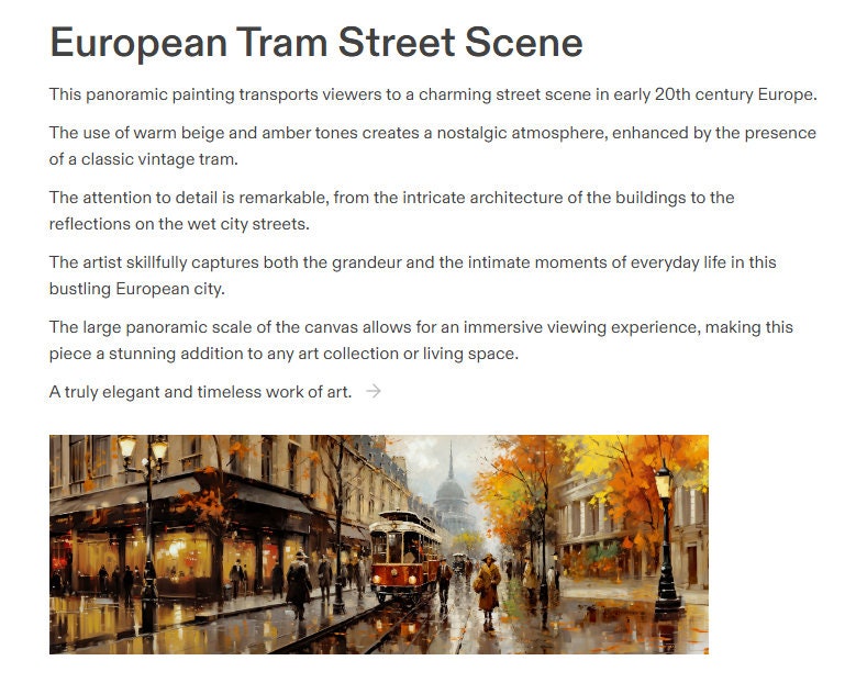 European Tram Street Scene Panoramic Painting. Classic Vintage Trolly ...