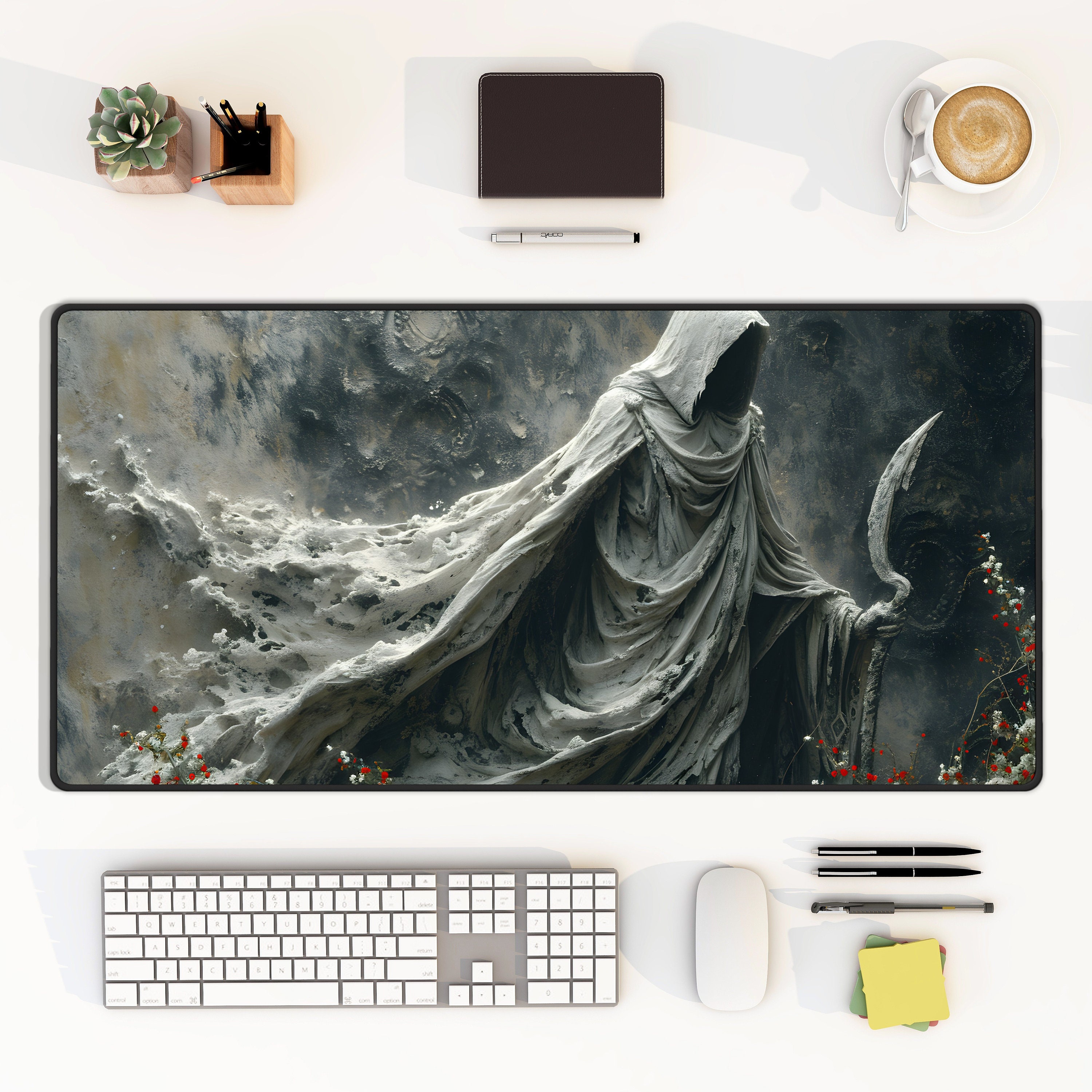White Cloaked Flowy Grim Reaper Desk Mat - Etsy