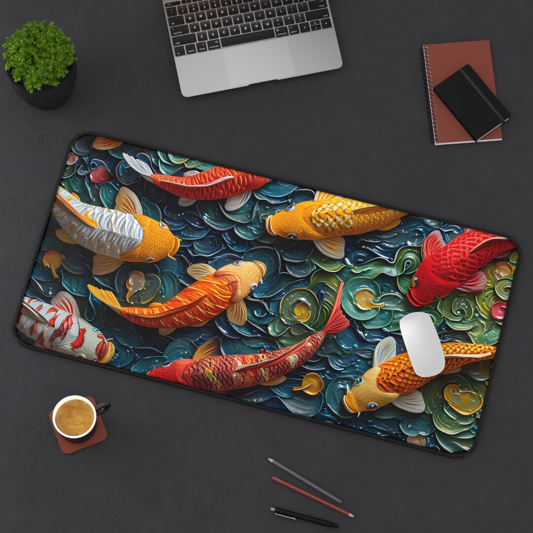 Koi Fish Pond Felt Desk Mat - Etsy