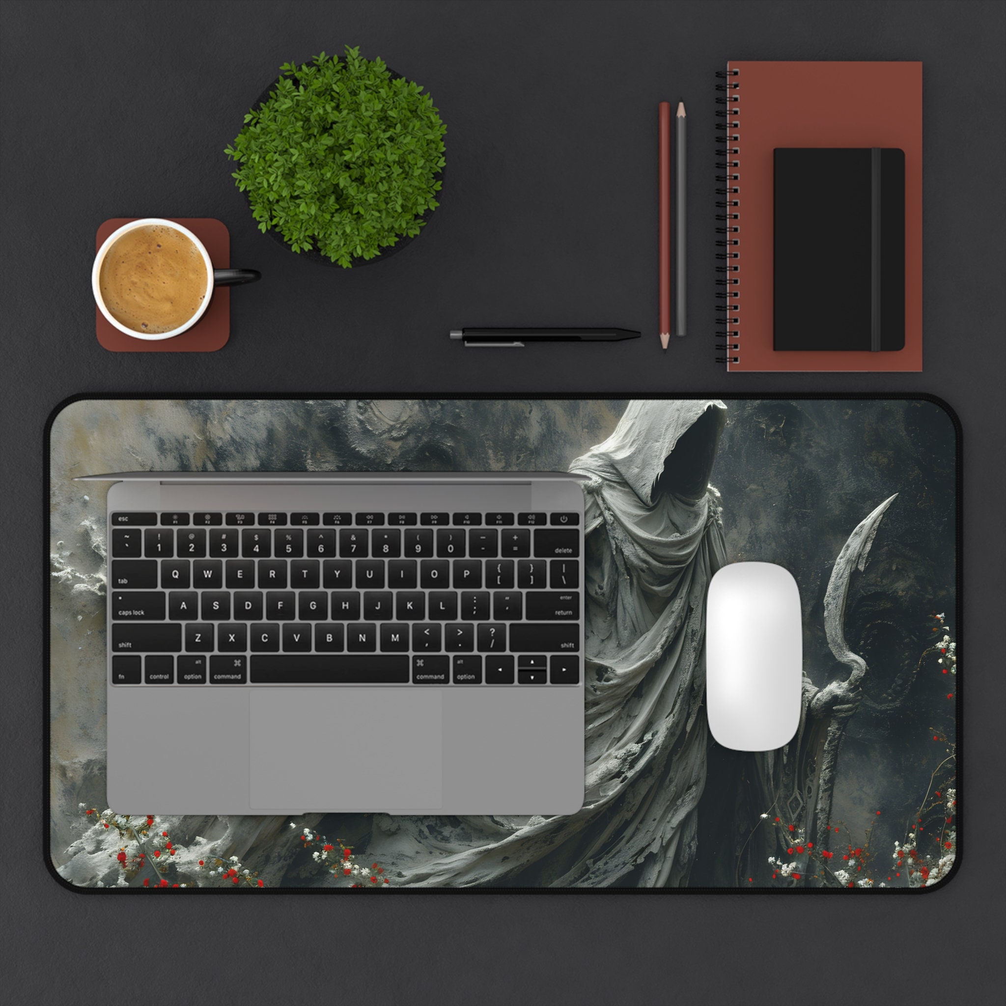 White Cloaked Flowy Grim Reaper Desk Mat - Etsy
