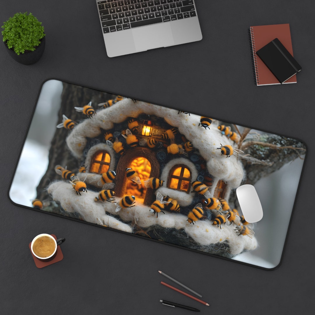 Beehive Full of Bees in a Tree With a Felt Design Desk Mat Home Office ...