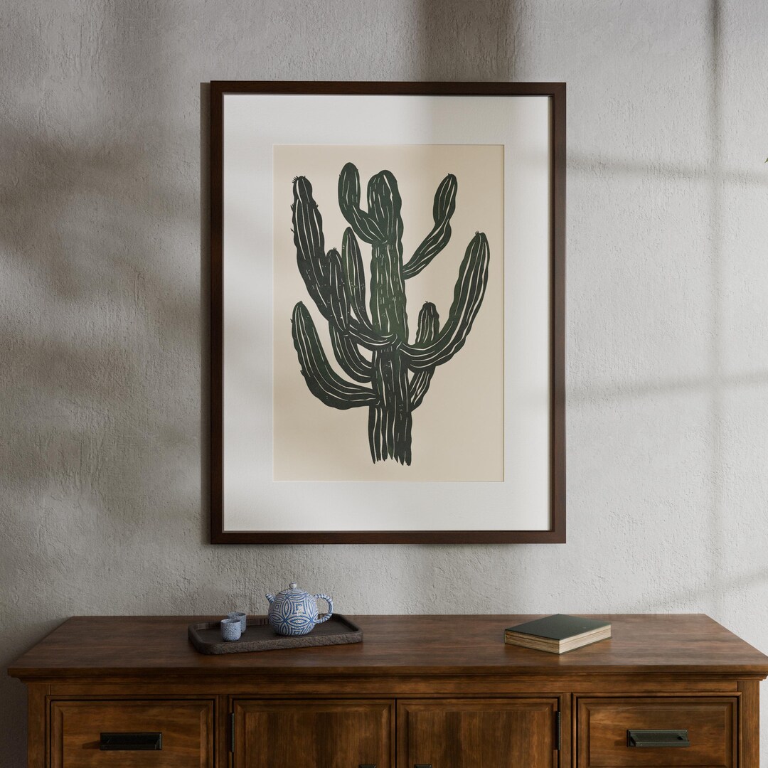 Arizona Saguaro Cactus - Vintage Block Print Style Botanical ...