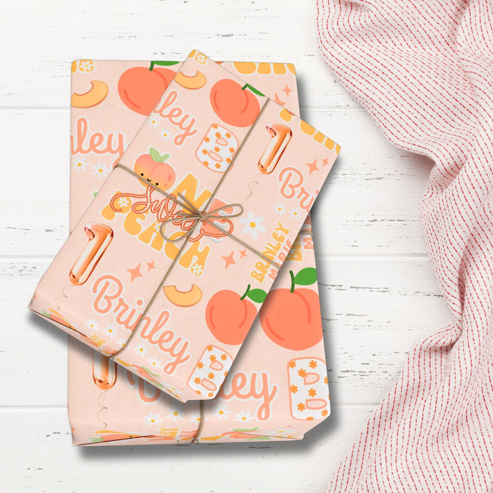Editable Peach 1st Birthday Party Bundle & Personalized Giftwrap Peach ...